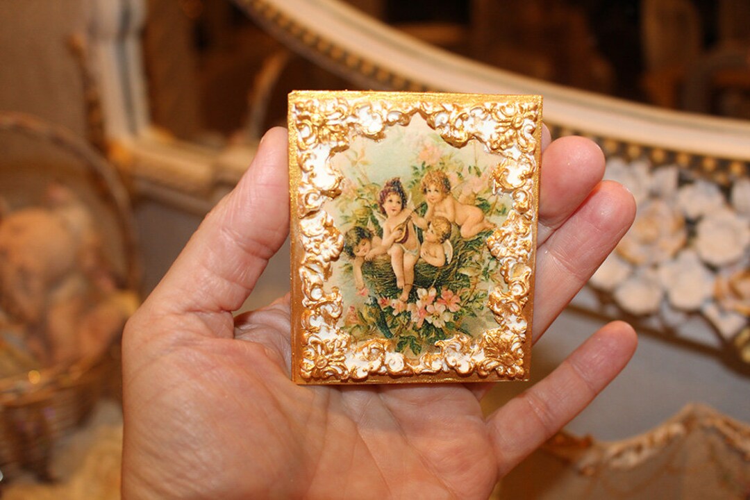 Dollhouse Furniture, Wall Plaque of Antique Painting, Miniature Picture ...
