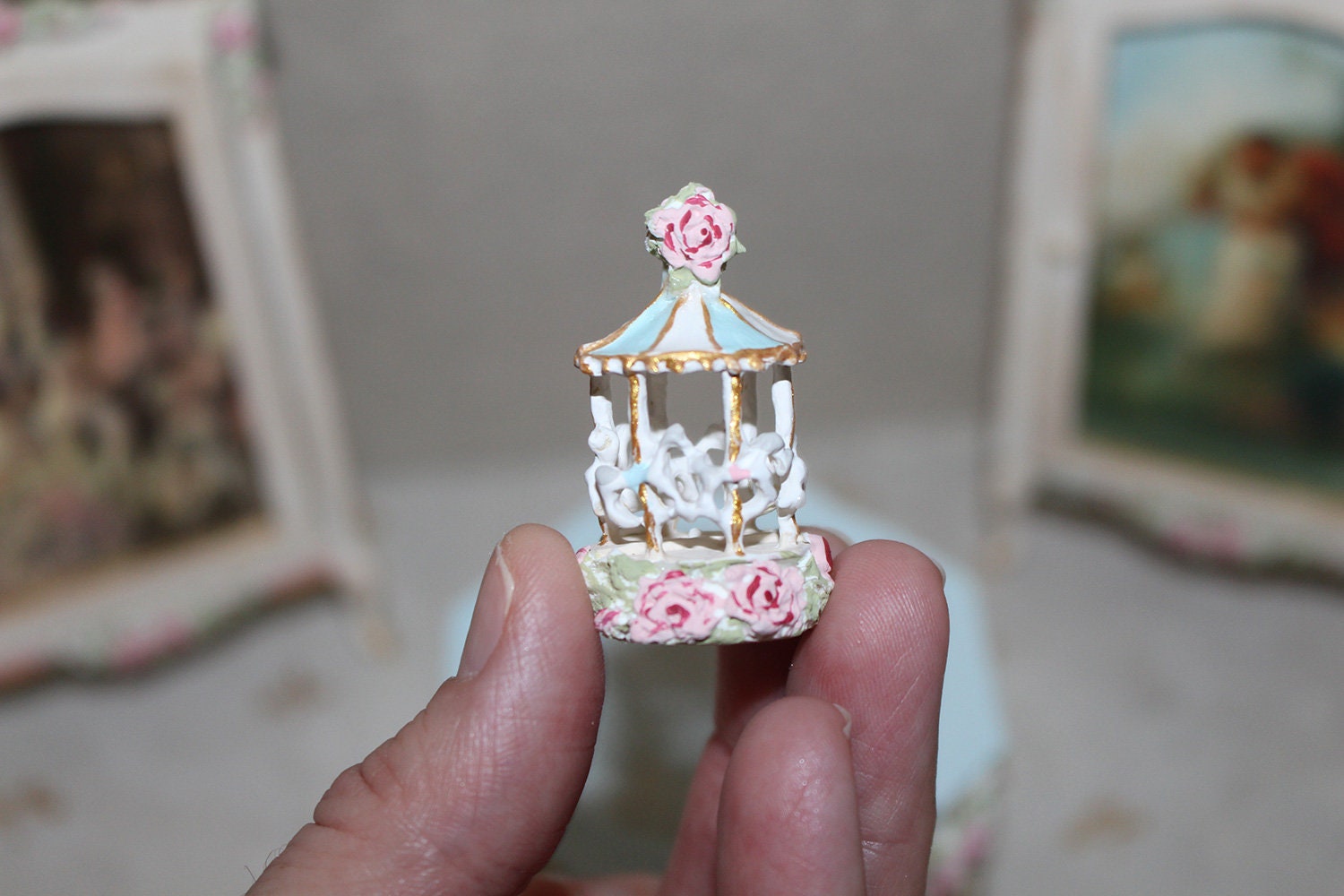 Miniature Carousel With Roses Victorian Hand-painted Shabby - Etsy