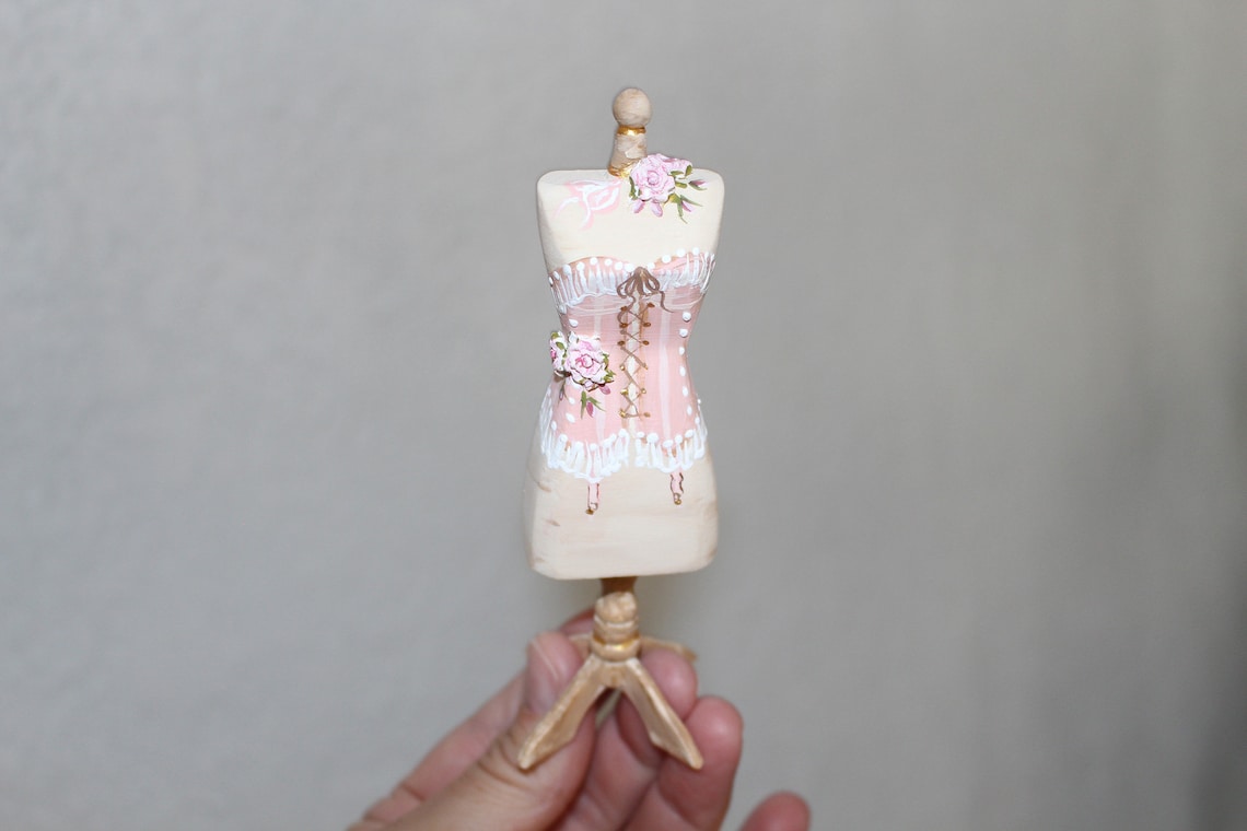 Miniature HAND-PAINTED Dress Form With Corset Display Bust | Etsy