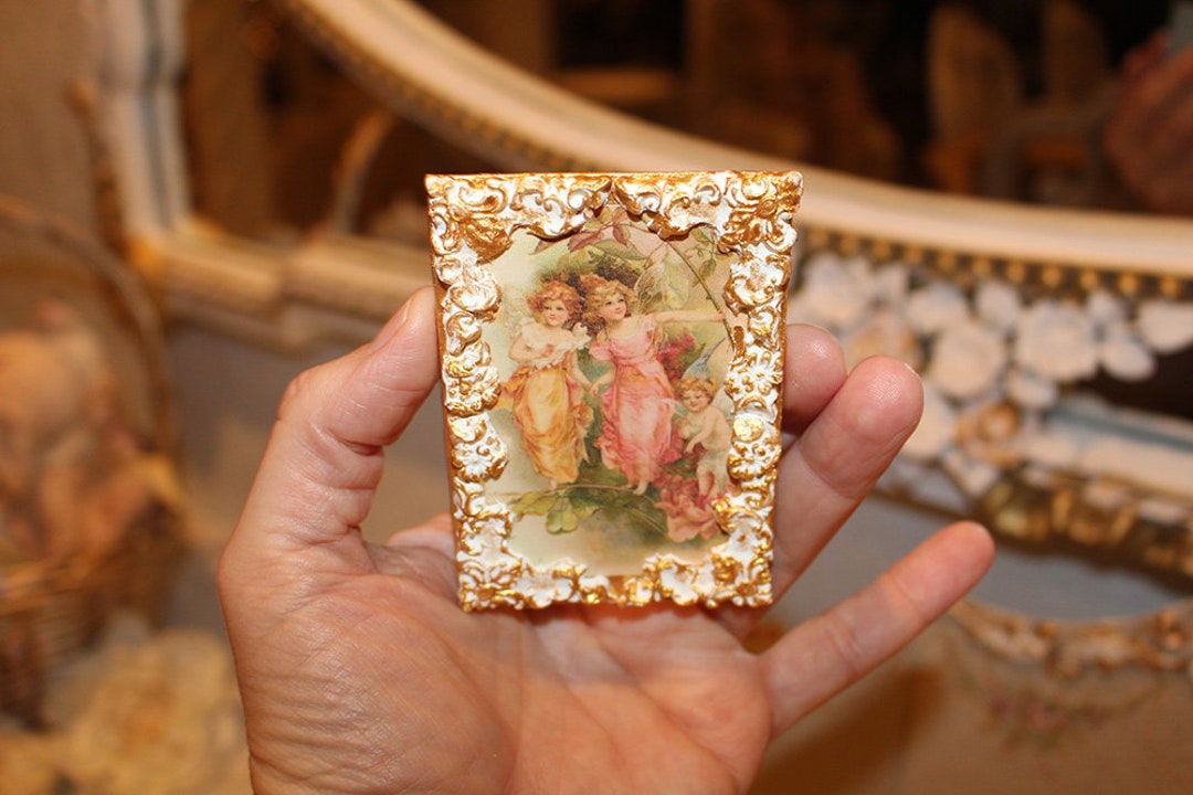 Dollhouse Furniture, Wall Plaque of Antique Painting, Miniature Picture ...