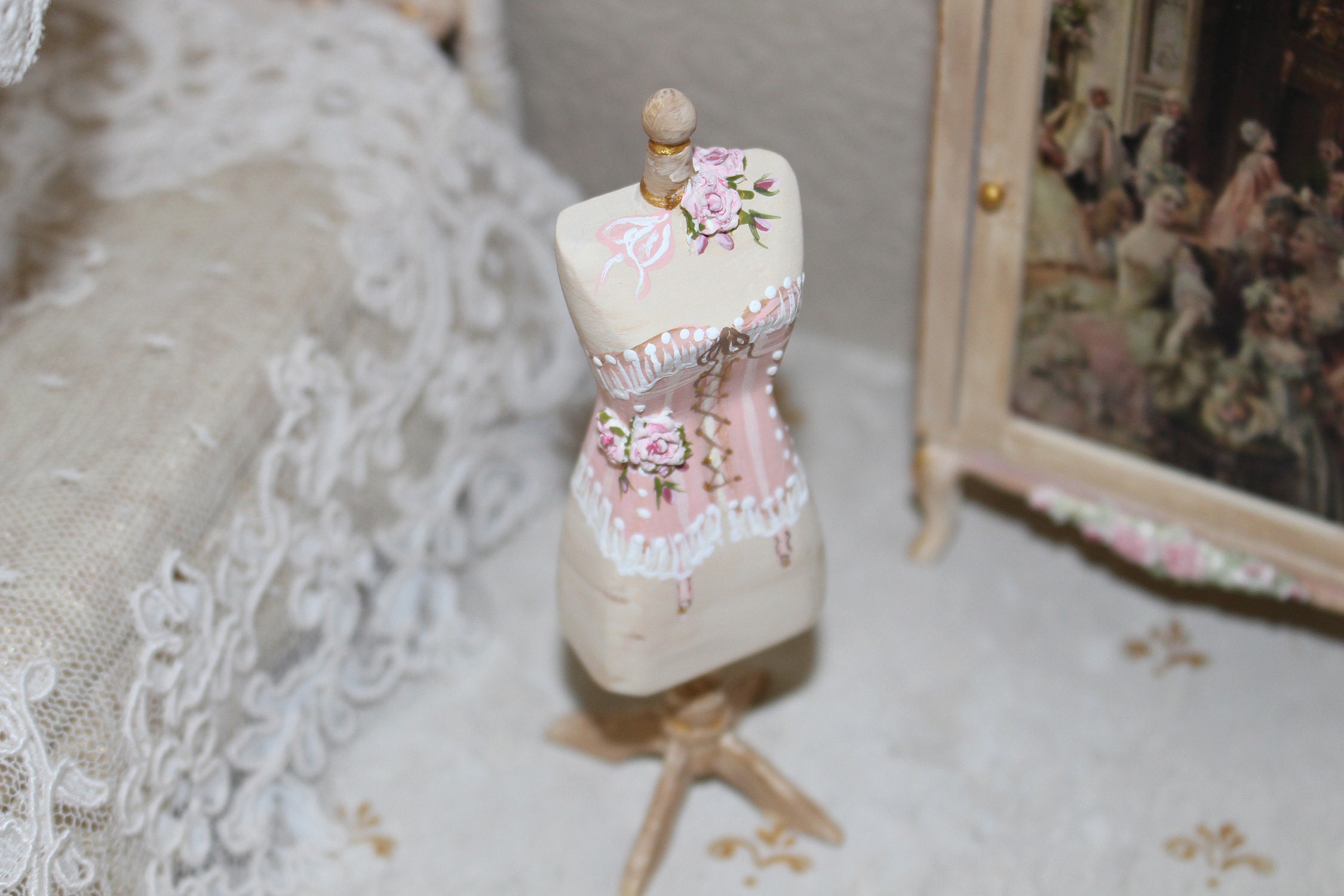 Miniature HAND-PAINTED Dress Form With Corset Display Bust | Etsy