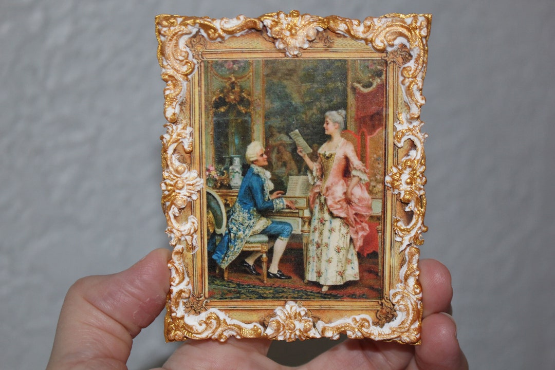 Miniature Wall Plaque Rococo Courting Couple Musicians, 1700's Painting ...