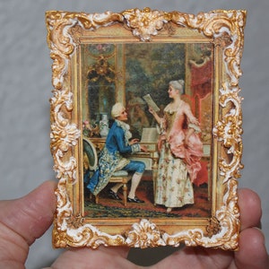 Miniature Wall Plaque Rococo Courting Couple Musicians, 1700's Painting ...