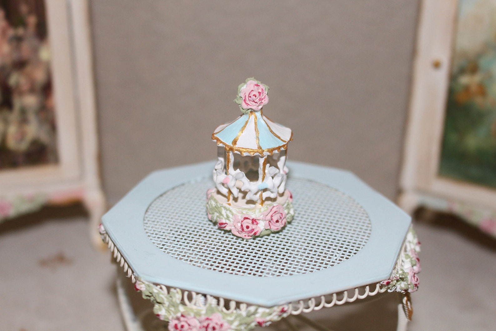 Miniature Carousel With Roses Victorian Hand-painted Shabby - Etsy