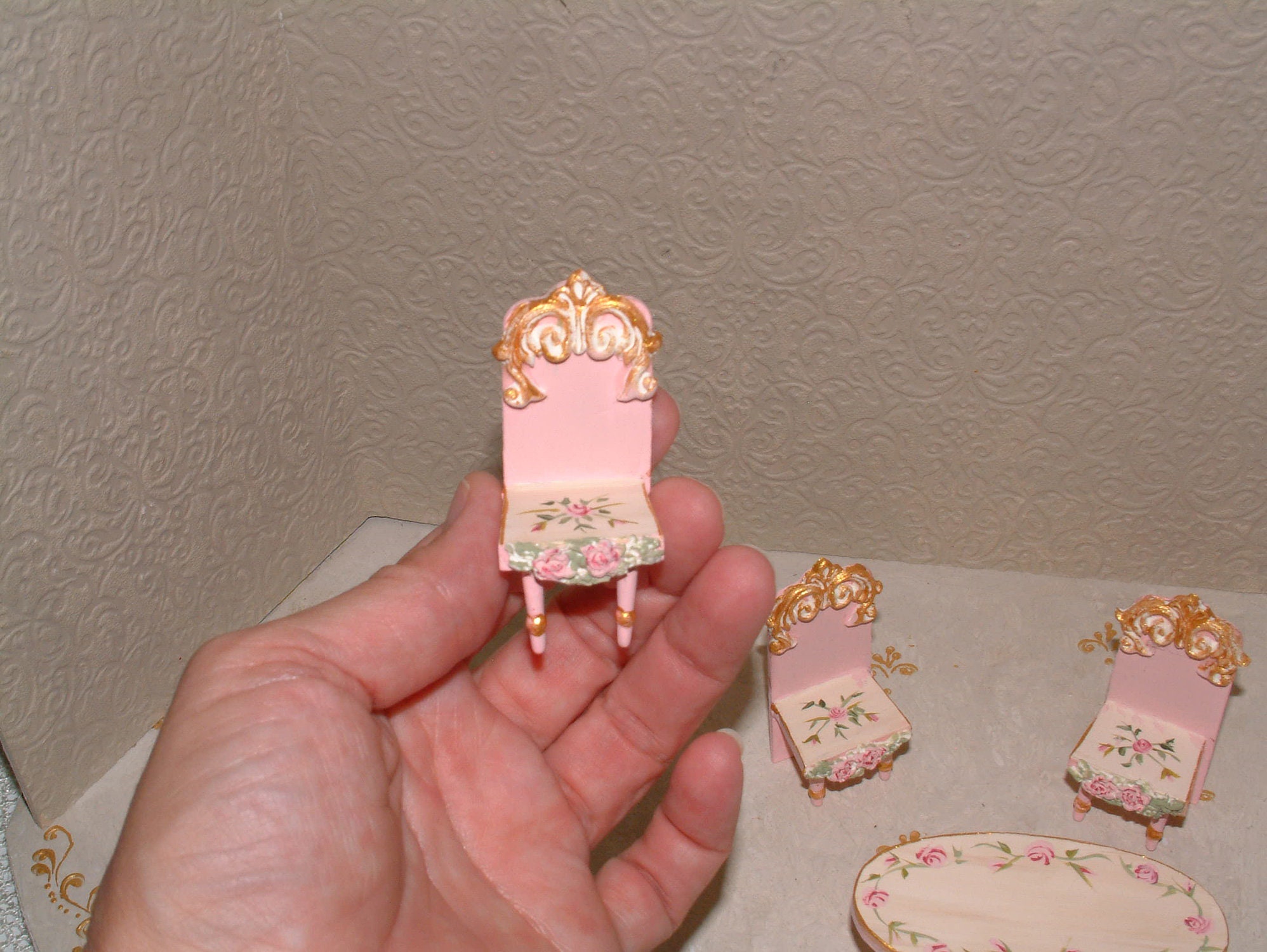 Miniature Dining Set Table 4 Chairs Set Hand-painted - Etsy