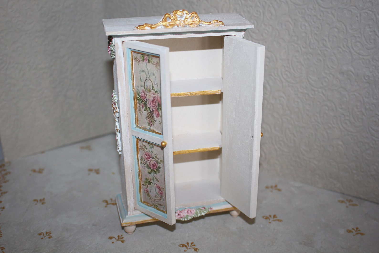 Miniature Cabinet, Dollhouse Furniture, Closet Hand-painted & Print ...
