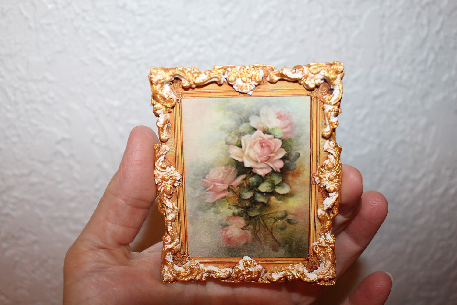 Dollhouse Furniture, Wall Plaque Roses, Miniature Picture, Painting ...