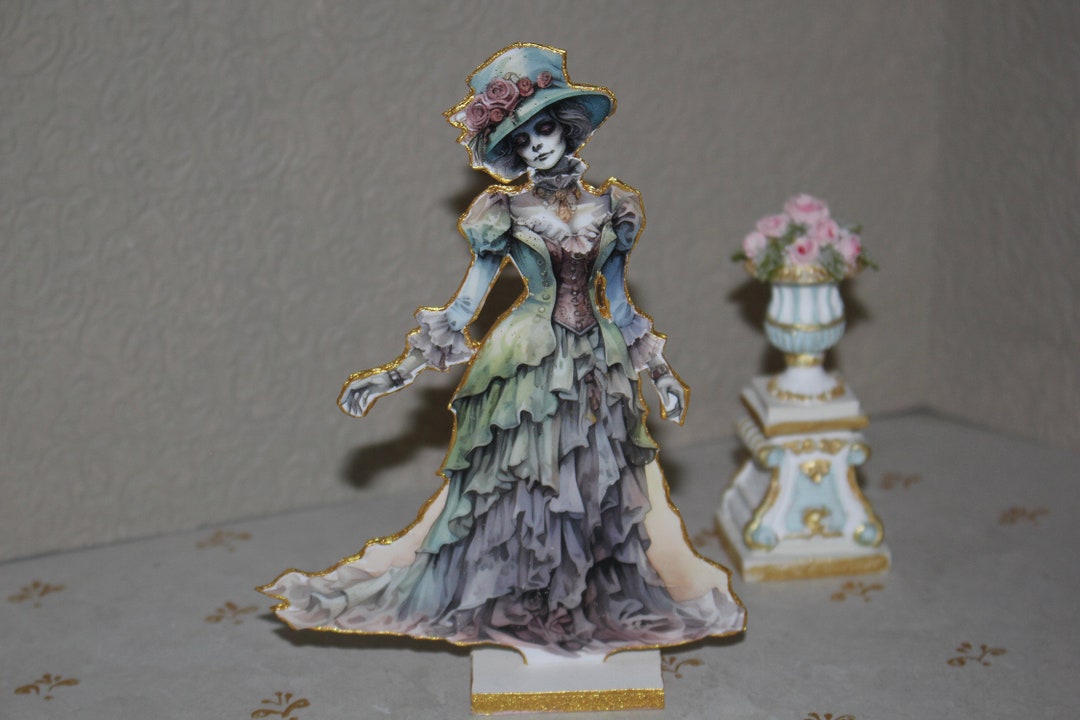 Miniature Halloween Doll Victorian Zombie Handmade Paper Doll Dollhouse ...