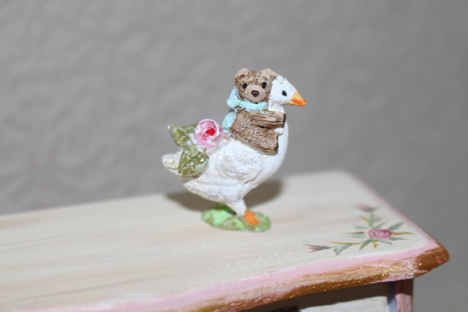 Miniature statue TINY MICRO Bear riding goose 1 | Etsy
