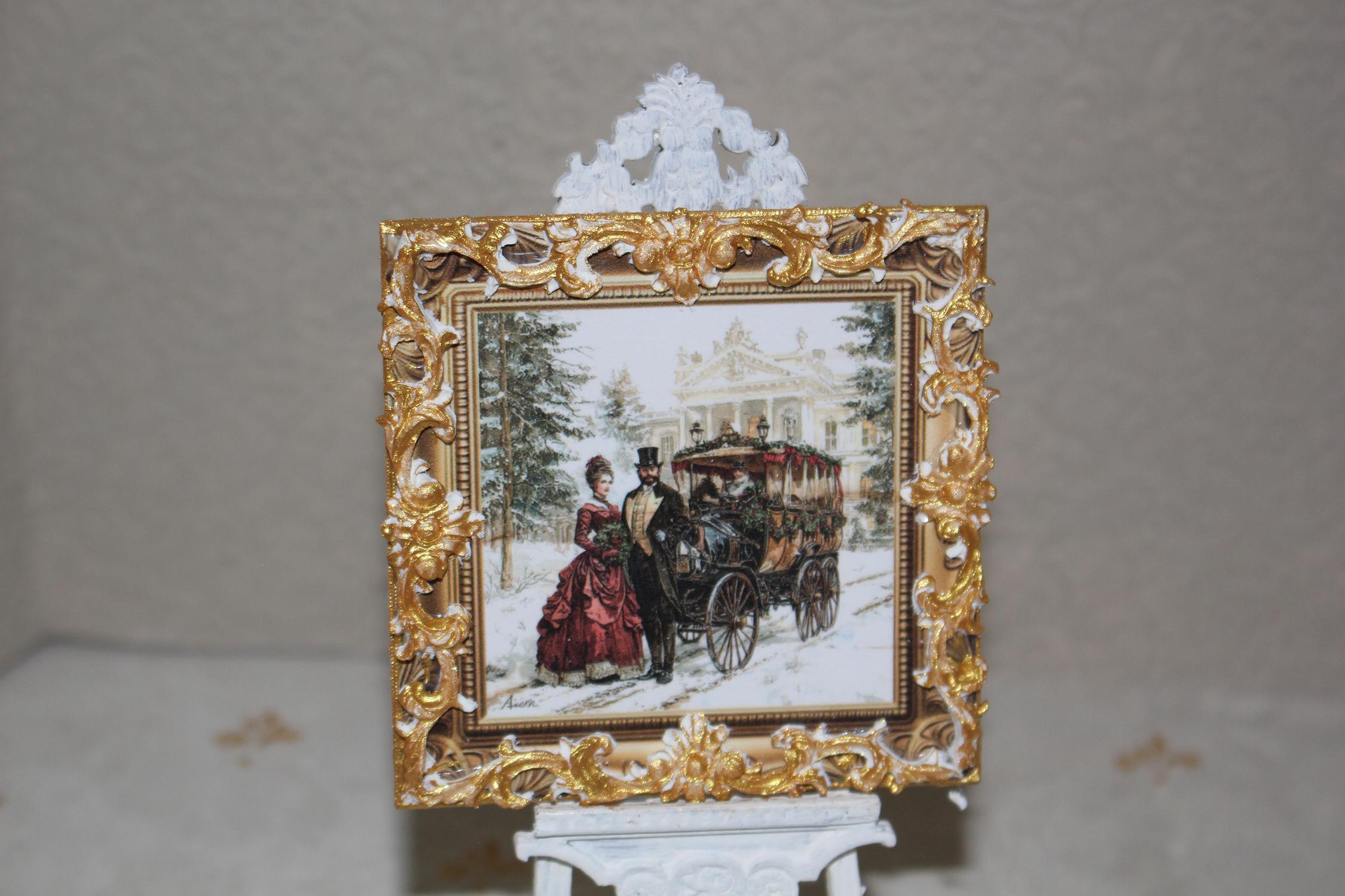 Miniature Christmas Picture , Victorian Couple in Scenic Setting ...