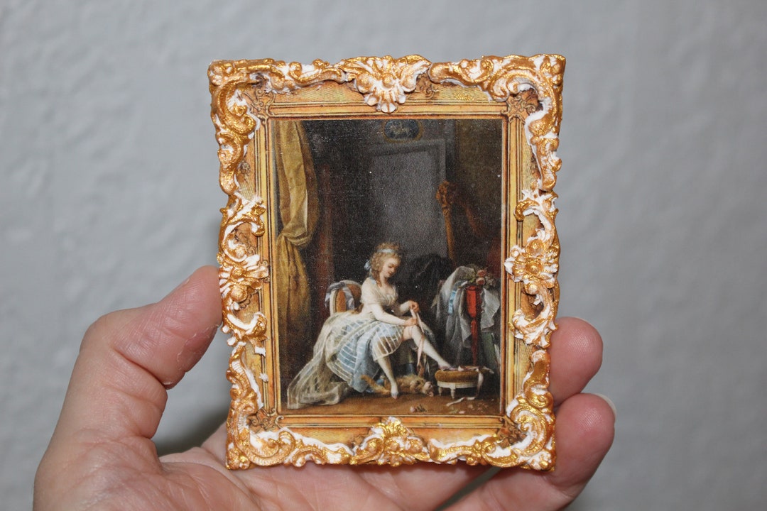 Miniature Wall Plaque Rococo Lady Getting Dressed, 1700's Painting ...