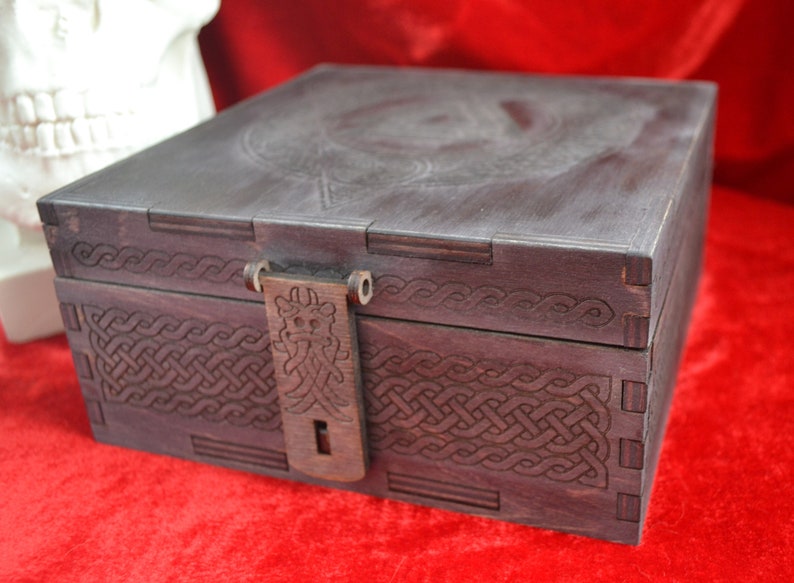 Viking Box with hidden compartments. Black wooden jewelry box | Etsy