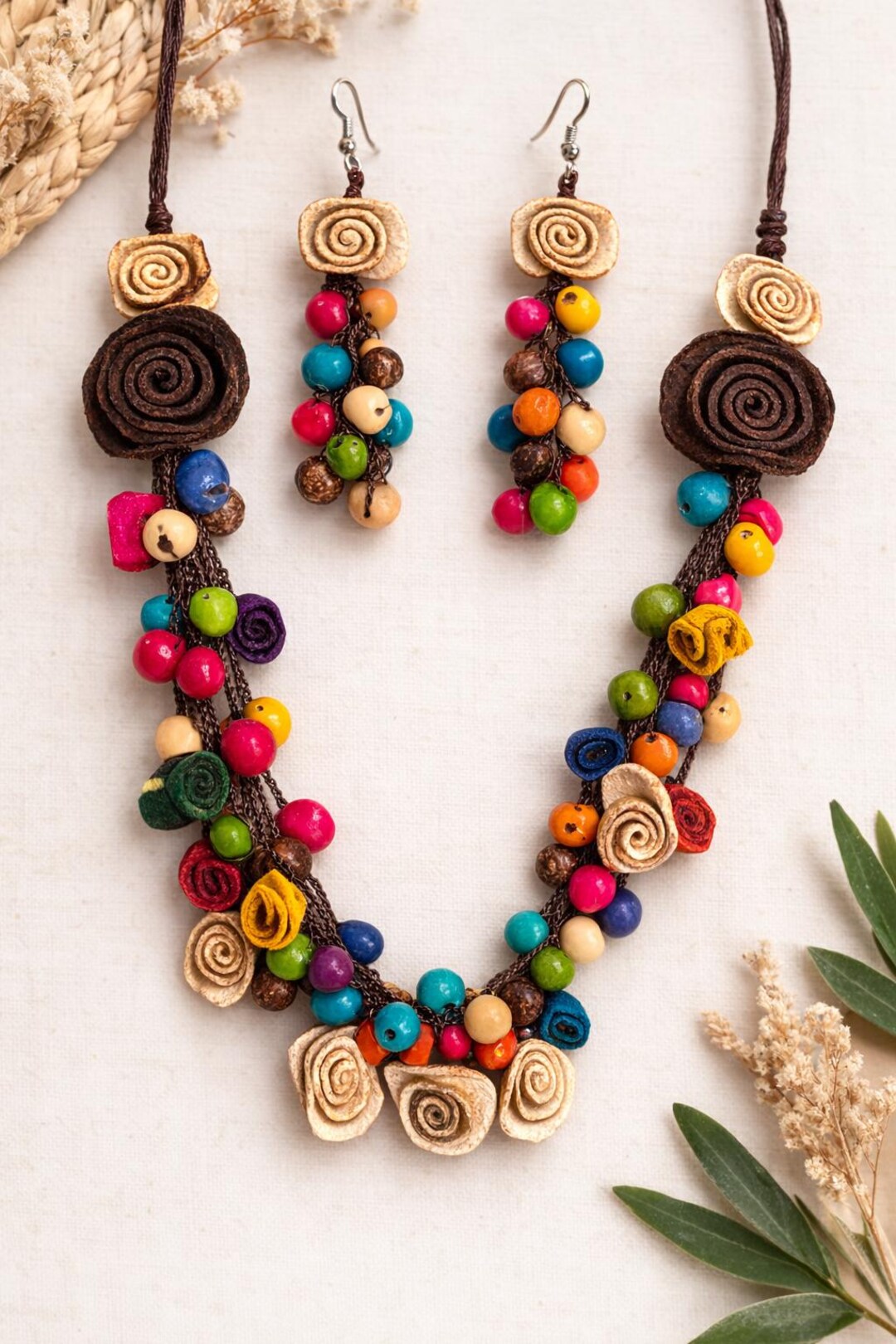Colorful Boho Statement Necklace Set, Handmade Orange Peel Jewelry, Eco ...