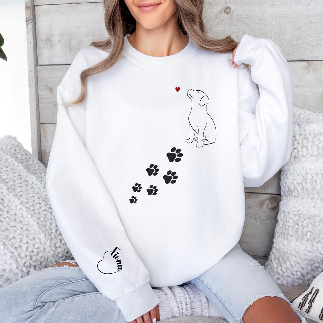 Dog Names on Sleeve Social Club Crewneck Sweatshirt Dog Lover Paw Print ...