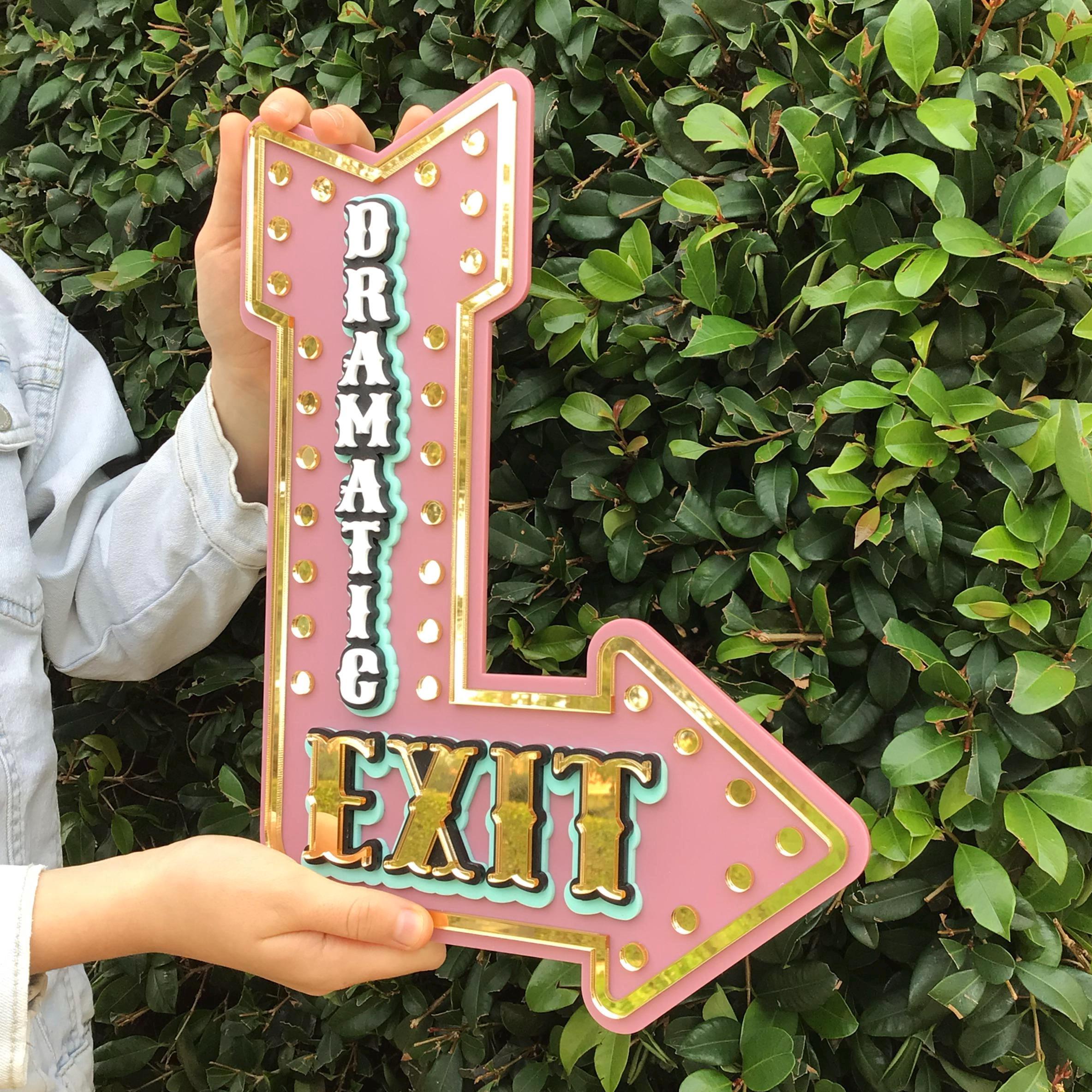 Dramatic Exit Marquee Arrow Sign | Pink Layered Acrylic Wall Decor ...