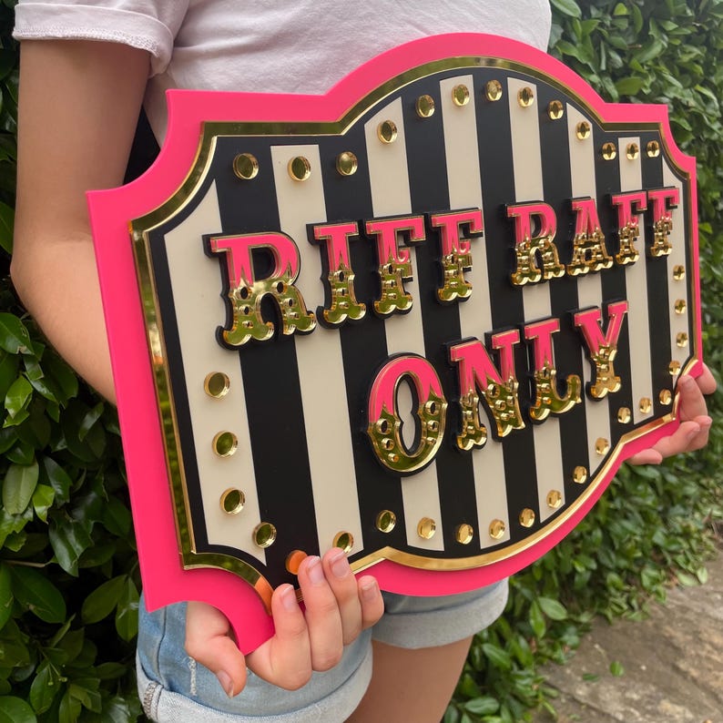 Riff Raff Only Wall Sign | 3D Layered Acrylic With Mirror Gold ...