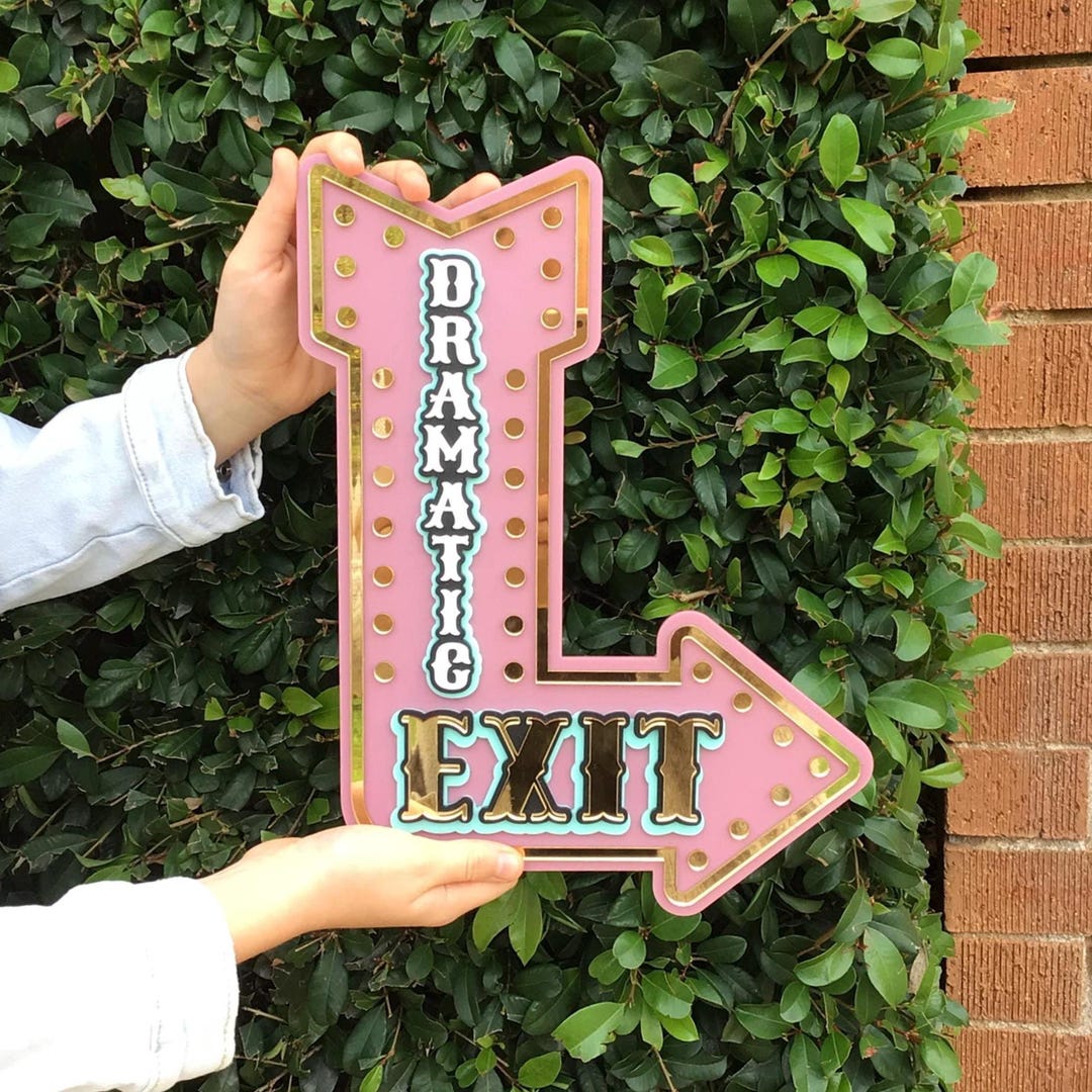 Dramatic Exit Marquee Arrow Sign ~ 3D Layered With Acyrlic and Gold Mirror ~ Maximalist Dopamine ...