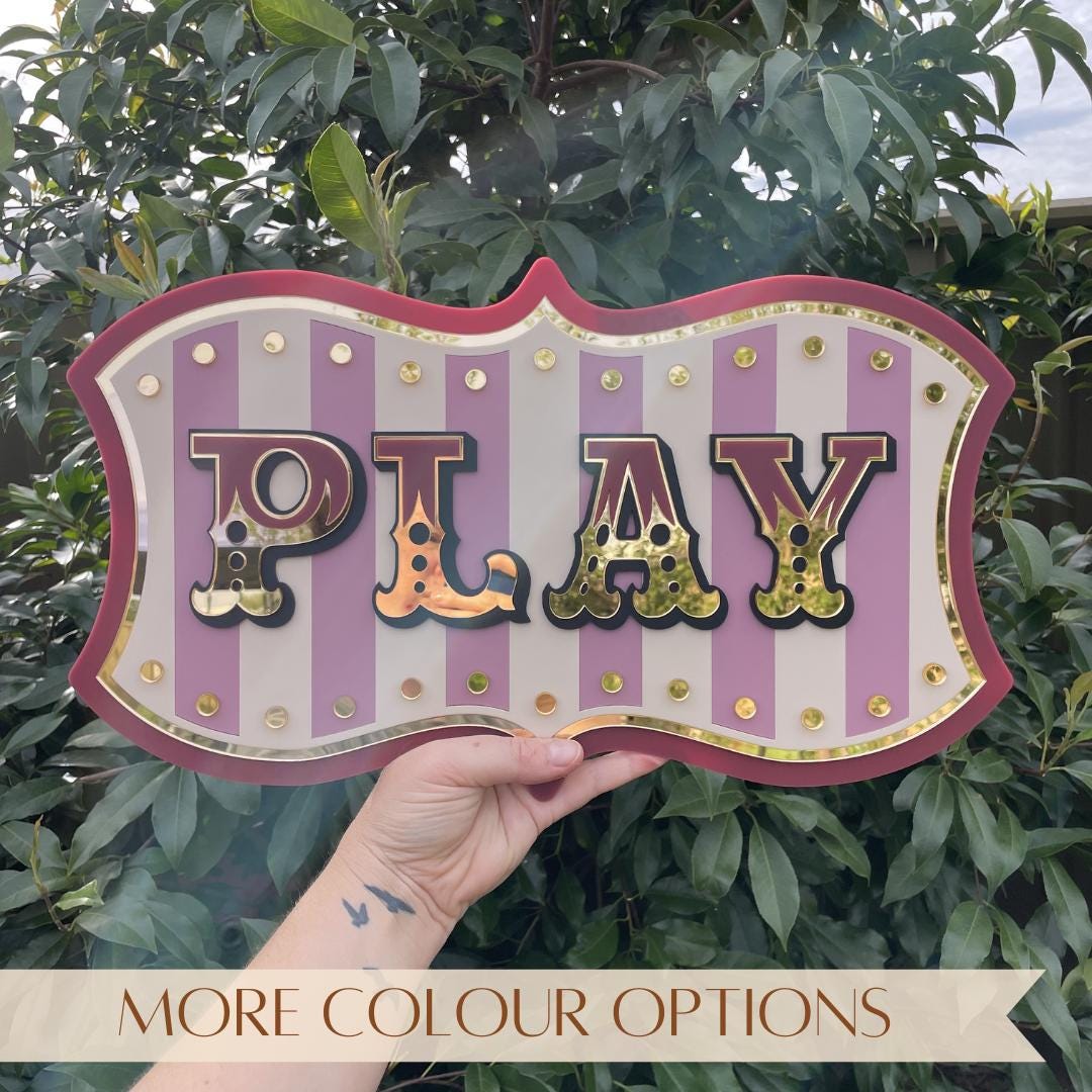 Pink Vintage Marquee Play Sign | Whimsical Wall Decor | Kids Playroom ...