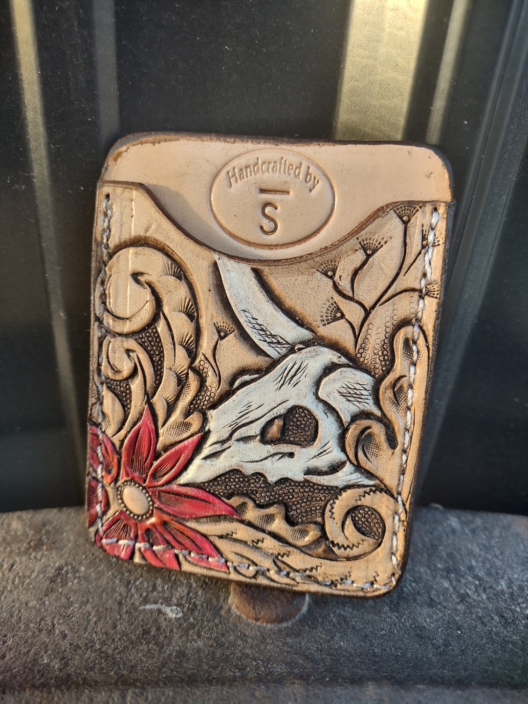 Tooled Leather Card Wallet With One Pocket - Etsy