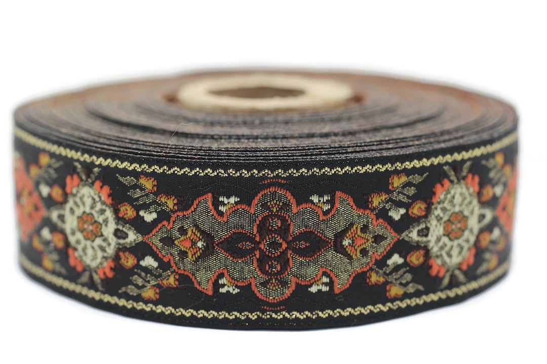 28 Mm Orange Black European Motive Jacquard Trim (1.10 Inches), Vintage ...