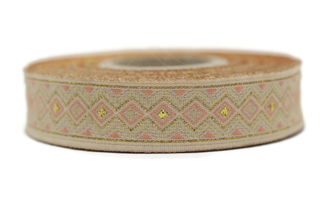 15 Mm Pink&golden Triangle Motive Jacquard Ribbons, (0.59 Inches ...