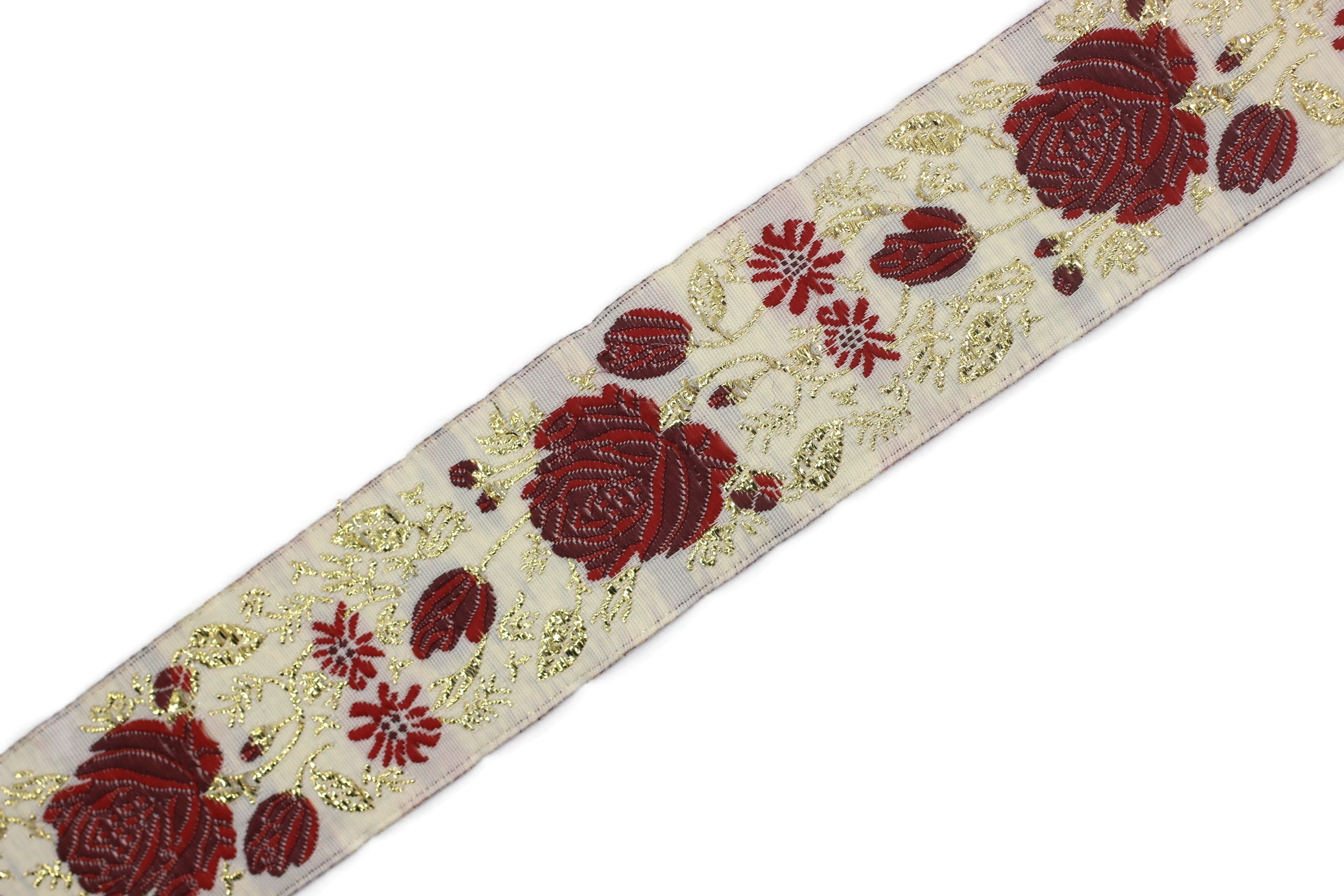 35 Mm Red / White Floral Jacquard Trim 1.37 Inches Rose - Etsy