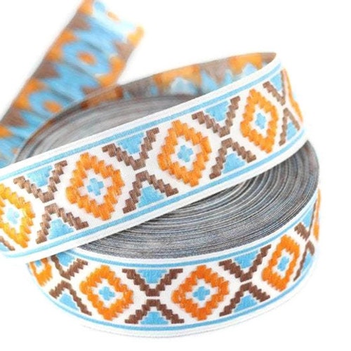 25 Mm Sky Blue Jacquard Trim 0.98 Inches Vintage Ribbon | Etsy