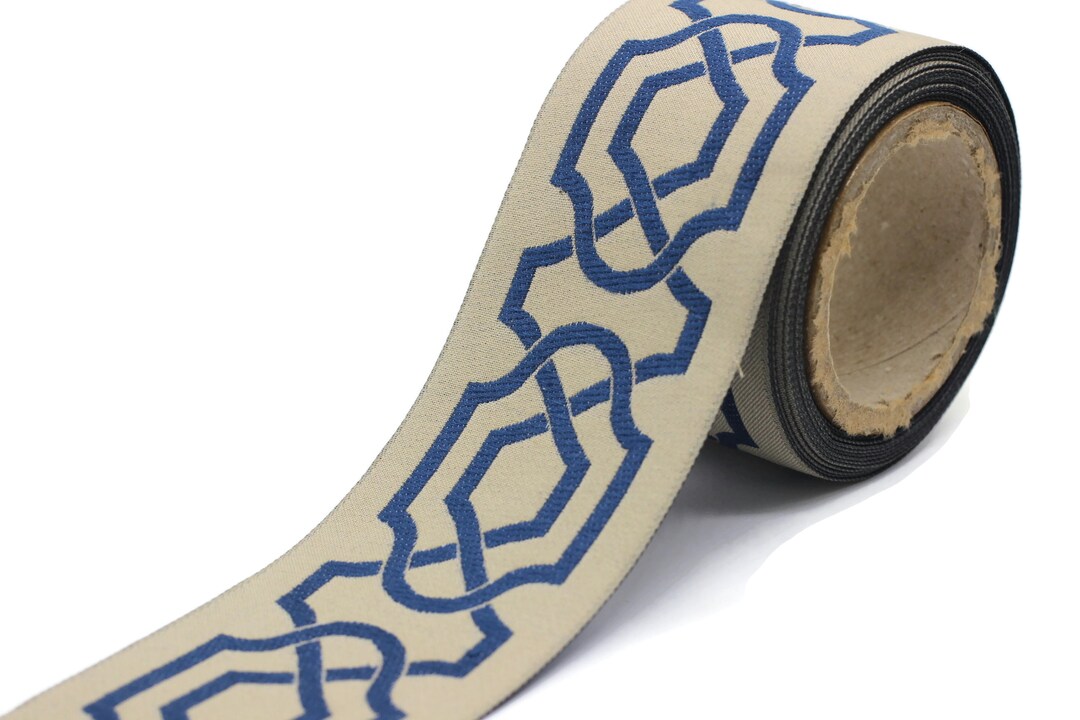 Beige-blue 2.67 Inch Embroidered Ribbons (68mm), Jacquard Trims, Sewing ...