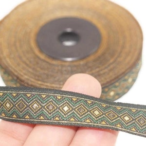 15 Mm Green&gold Triangle Motive Jacquard Ribbons, (0.59 Inches), Craft ...