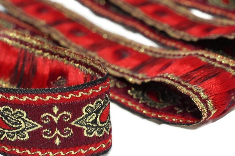 35 Mm Red Medieval Motive Ribbon 1.37 Inches Renaissance | Etsy
