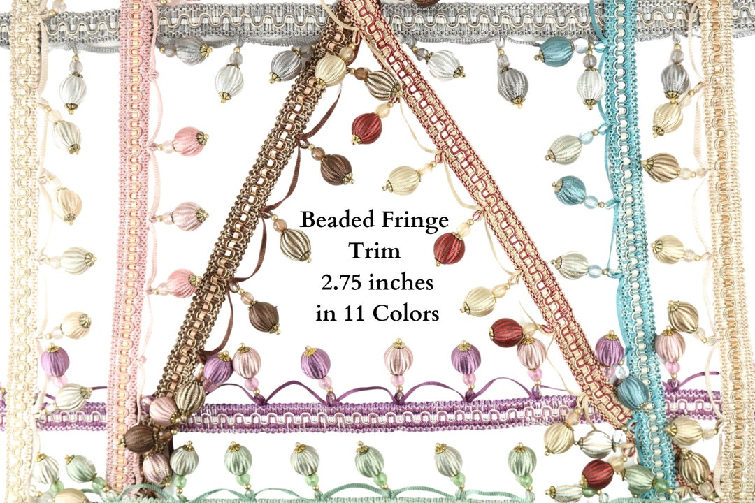 2.75 Inches Beaded Tassel Fringe Trim in 11 Colors, 70mm Gimp Header ...