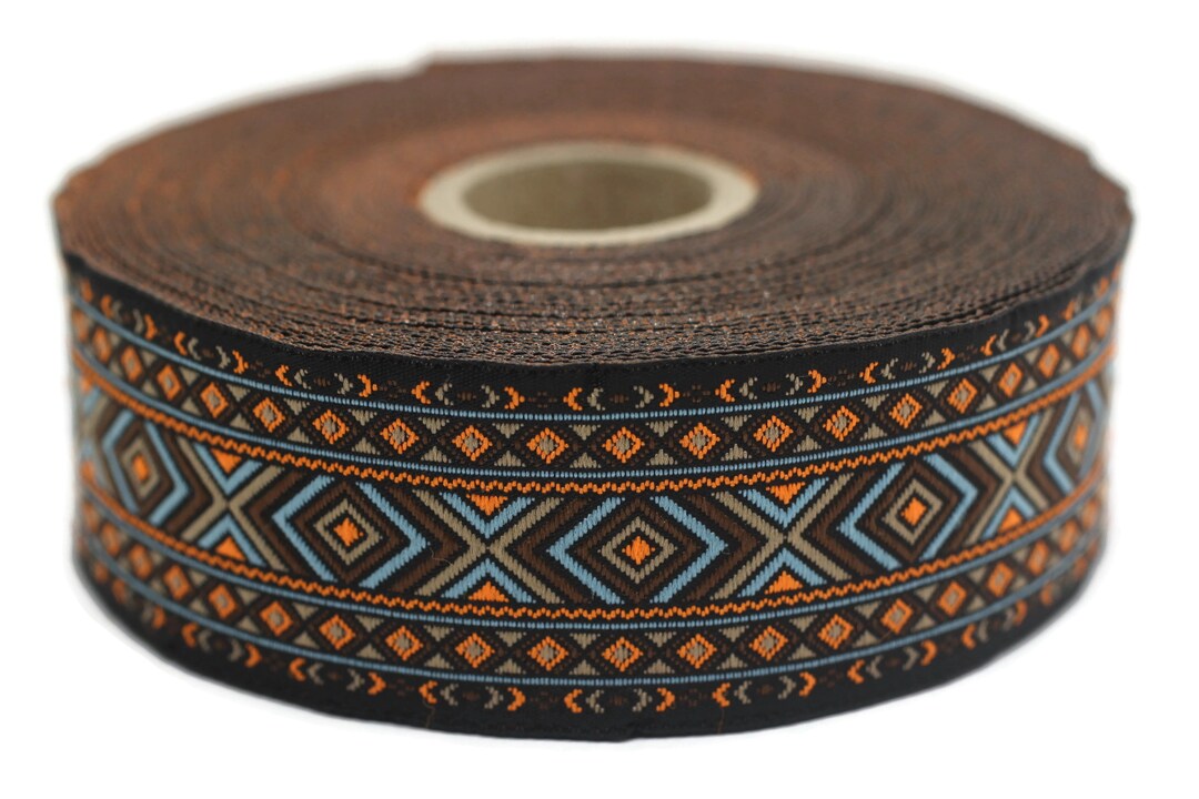 35 Mm Blue&orange African Motif Ribbon (1.37 Inches), Vintage Jacquard ...