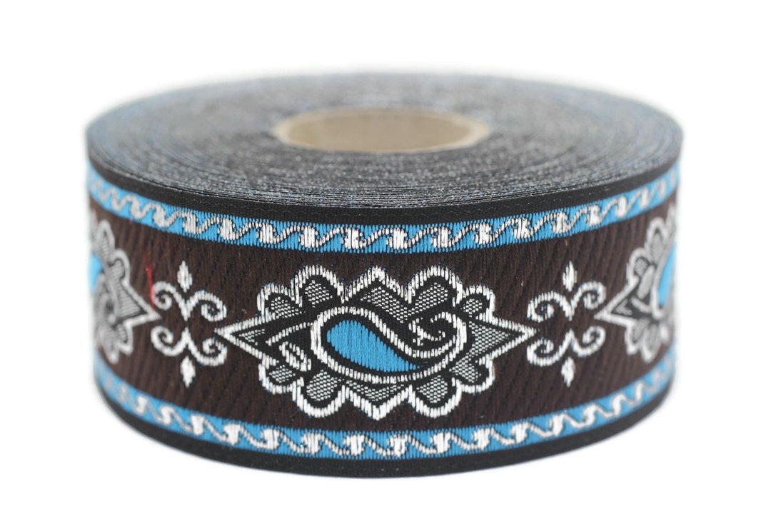 35 Mm Blue/brown Medieval Motive Ribbon (1.37 Inches), Renaissance Trim ...