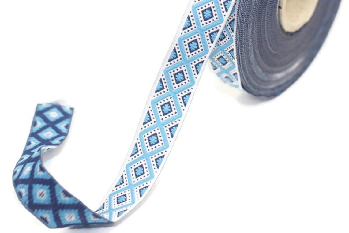 15 Mm Blue&light Blue Triangle Motive Jacquard Ribbon 0.59 | Etsy