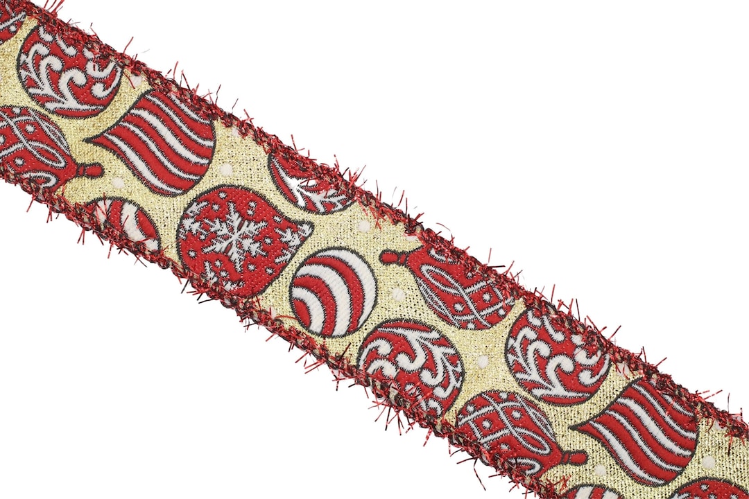 1.37 Inch Metallic Gold and Red Christmas Trim Tape, Embroidered ...