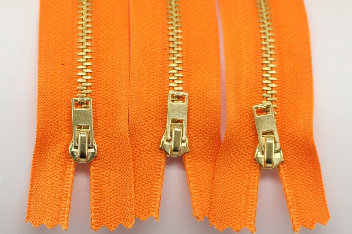5 Pcs Orange Metal Zippers With Gold Brass Teeth, 18-100cm (7-40inches ...