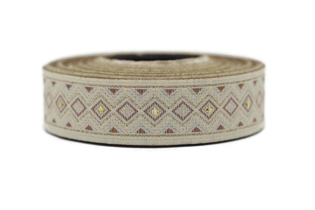 15 Mm Beige&brown Triangle Motive Jacquard Ribbon, (0.59 Inches ...