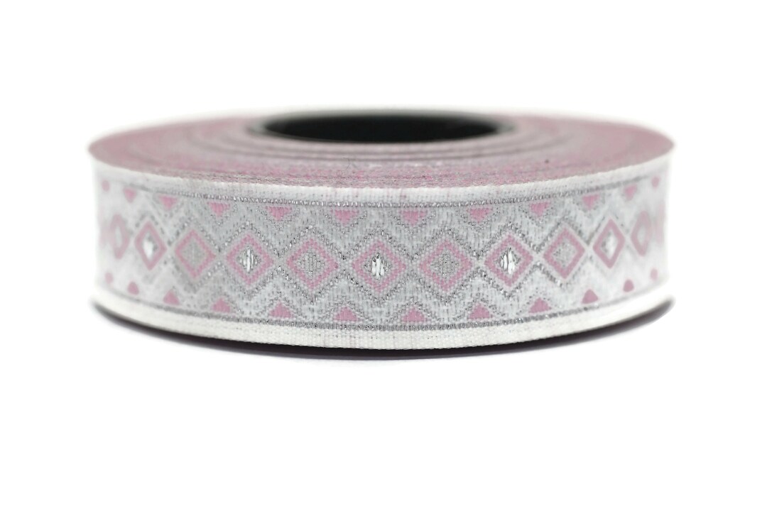 15 Mm Pink&silver Triangle Motive Jacquard Ribbon, (0.59 Inches ...