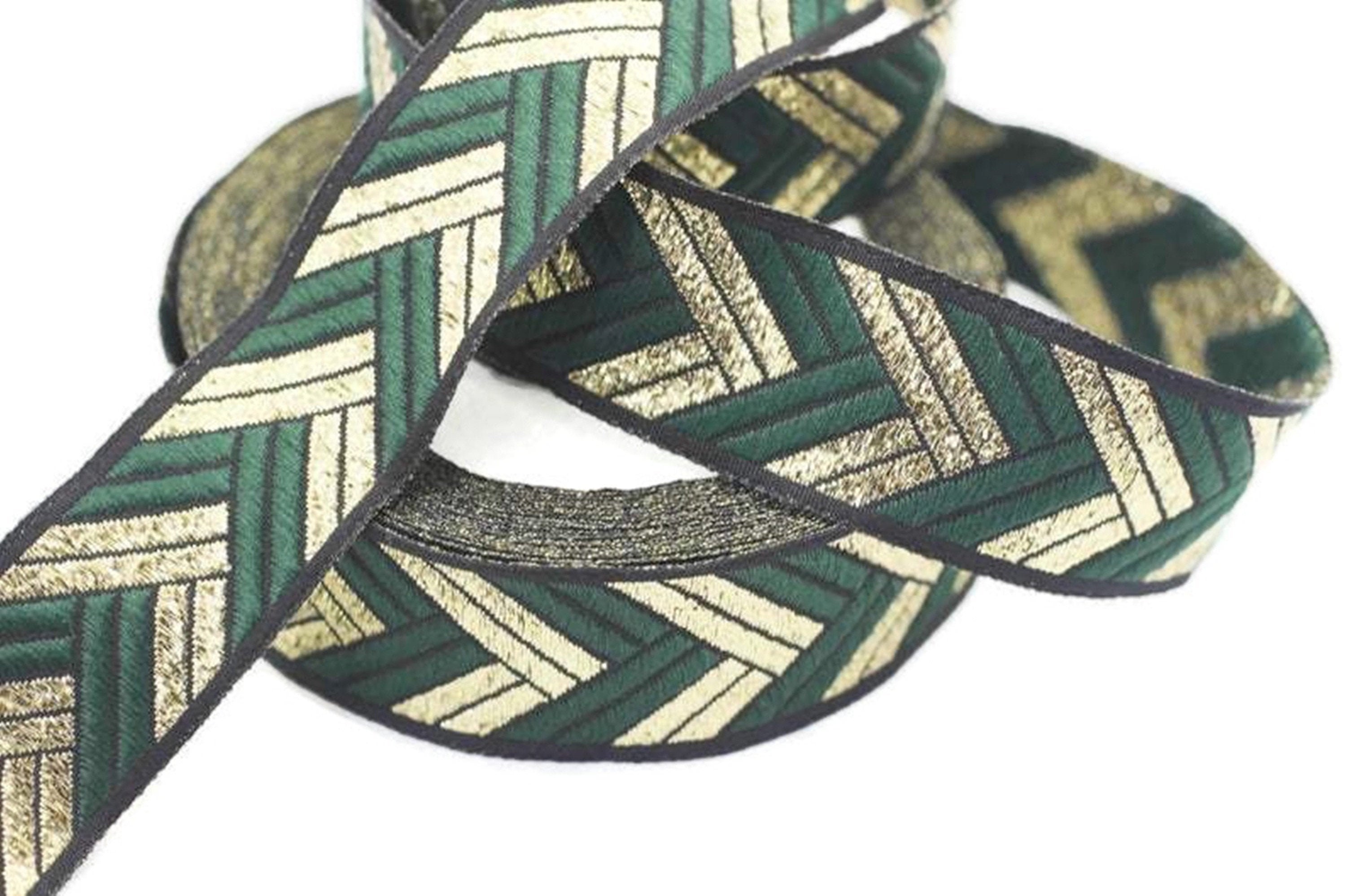 22 Mm Green Metallic Ribbon 0.86 Inches Jacquard Ribbon - Etsy