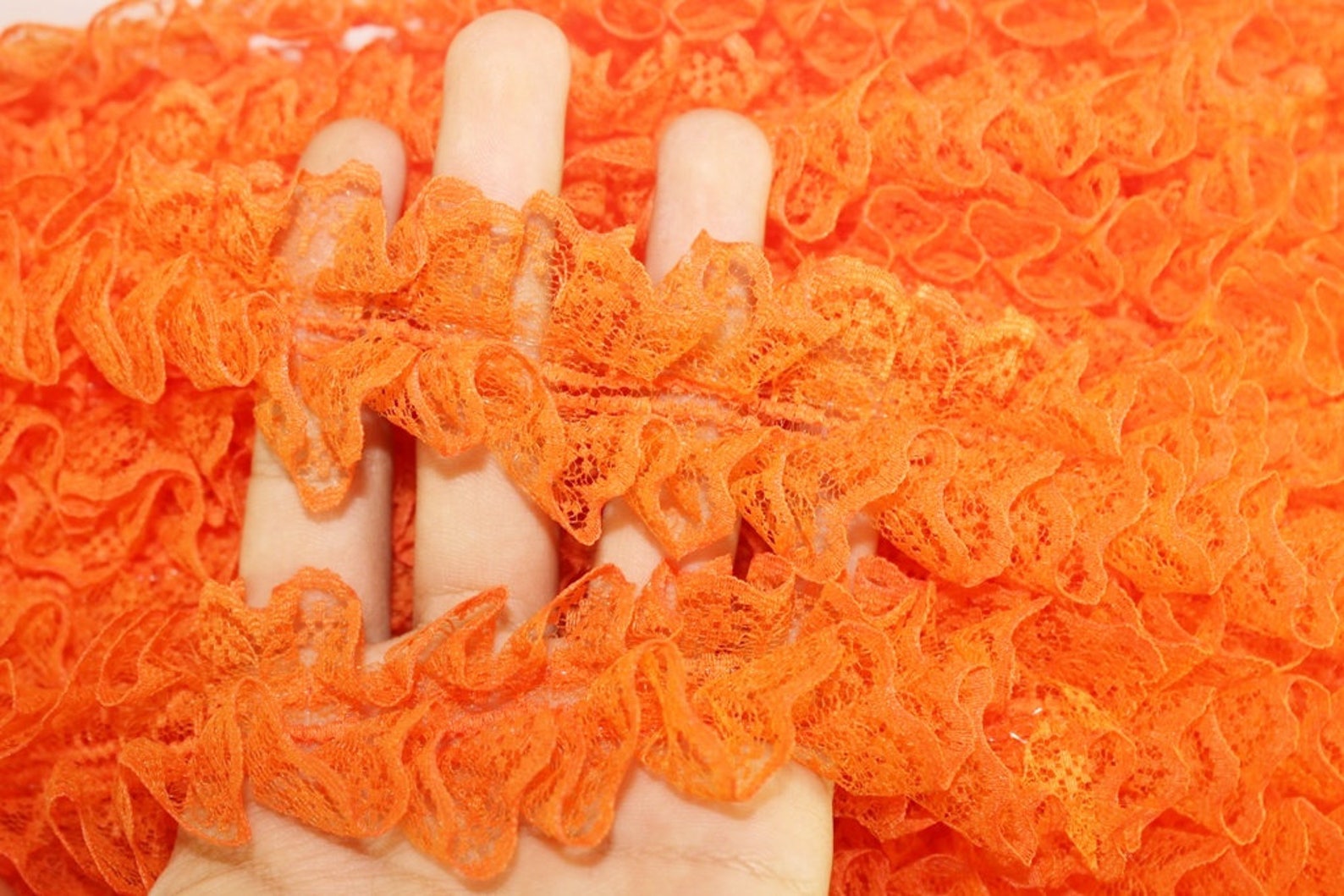 45 Mm Orange Pleated Ruffle orange Lace Trim Lettuce Edge - Etsy