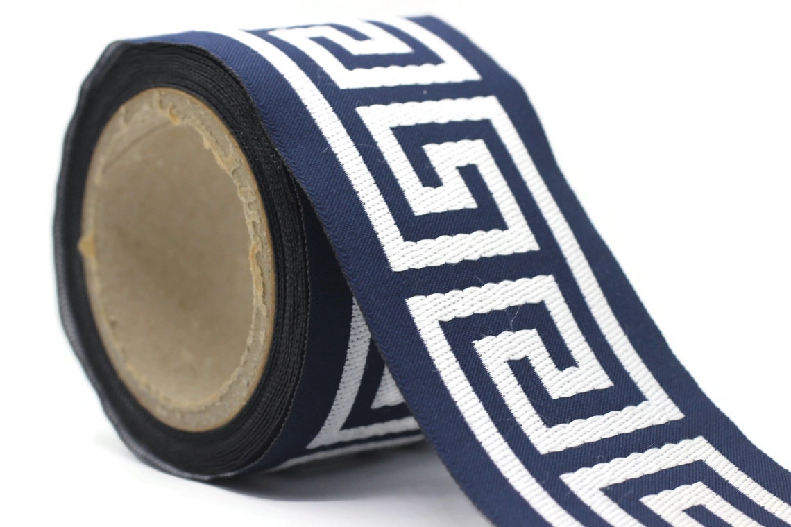 68 Mm Dark Blue Greek Key Ribbon Trim 2.67 Inch Jacquard | Etsy