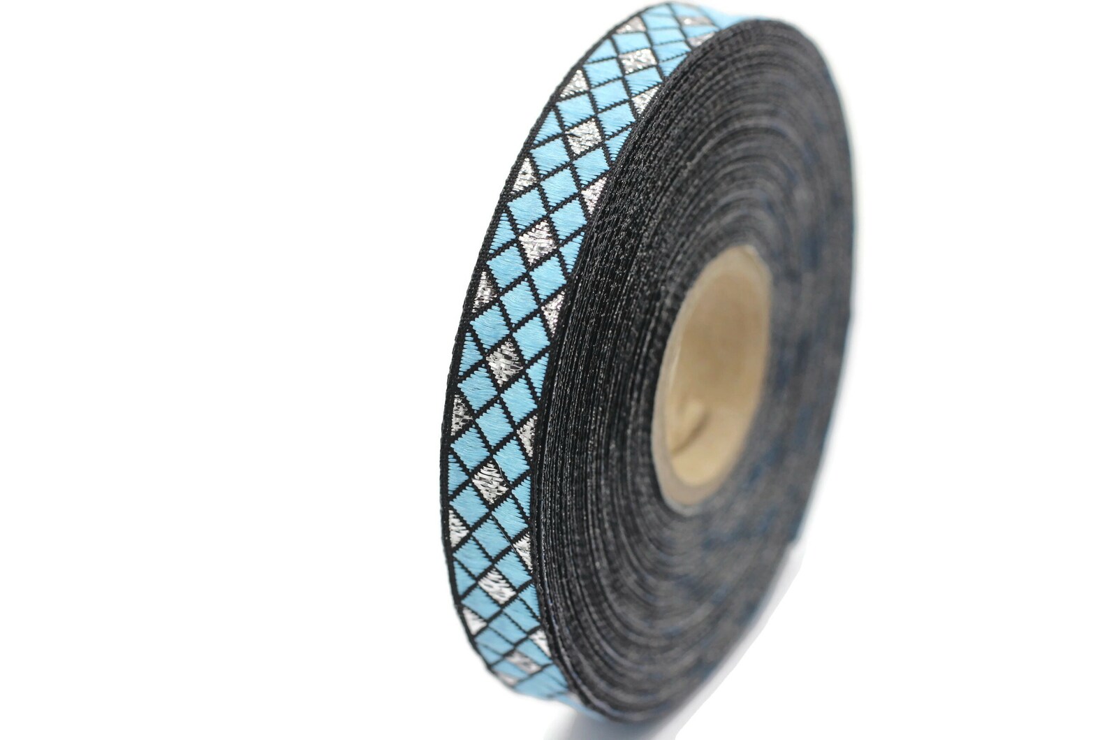 12 Mm Blue Triangle Motive Jacquard Border (0.47 Inches), Jacquard ...