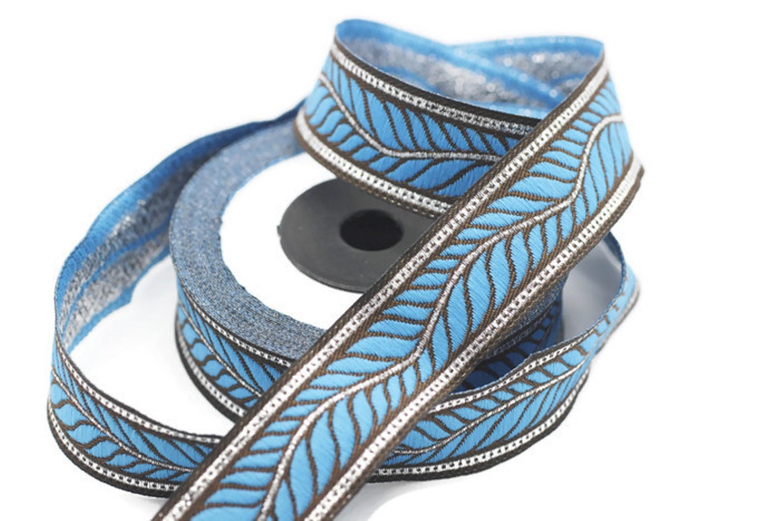 22 Mm Blue Feather Ribbon 0.86 Inches Jacquard Ribbon - Etsy Singapore