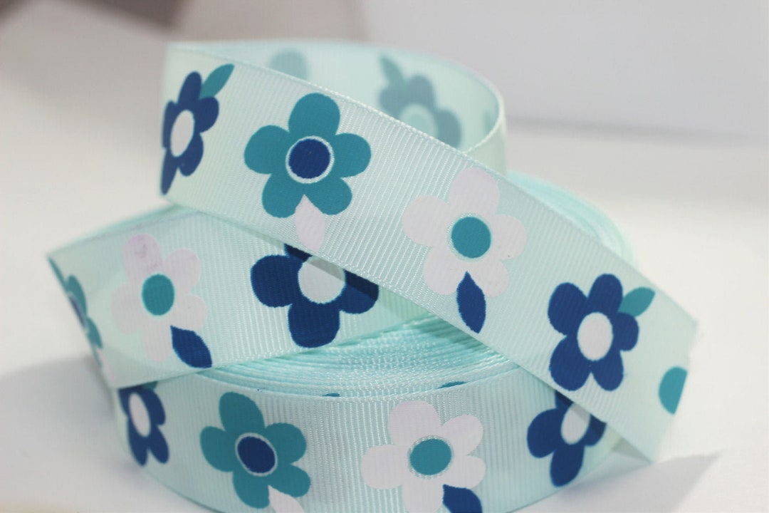 25 mm Ruban Grosgain Daisy bleu clair, 0,98 pouces, Garniture florale ...