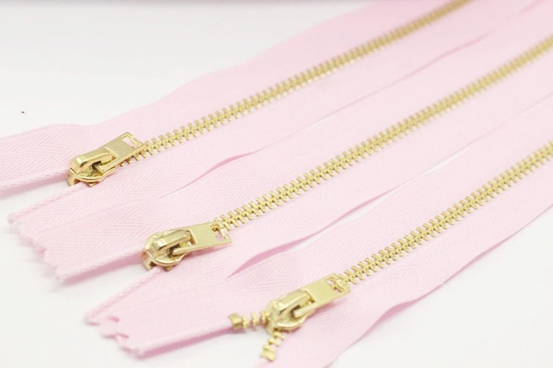 5 Pcs Baby Pink Metal Zippers With Gold Brass Teeth, 18-100cm (7 ...