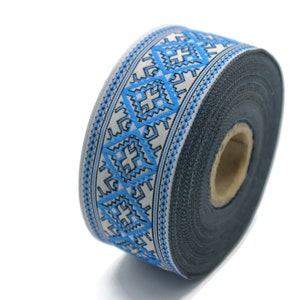 35 Mm Blue/white Carpet Ribbon (1.37 Inches), Geometric Trim, Jacquard ...