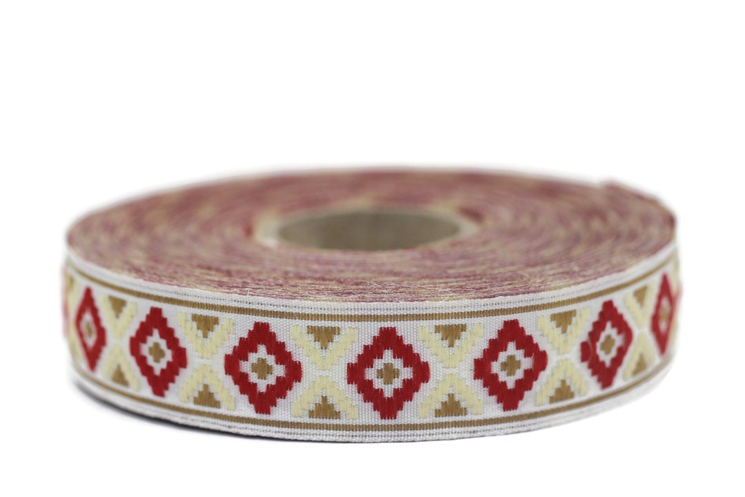 16 Mm Red&white Geometric Diamond Jacquard Trim (0.62 Inches ...