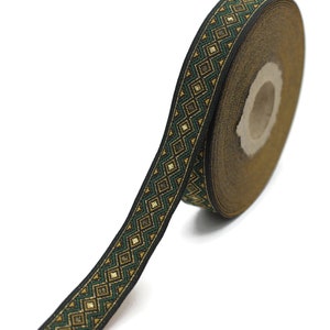 15 Mm Green&gold Triangle Motive Jacquard Ribbons, (0.59 Inches), Craft ...