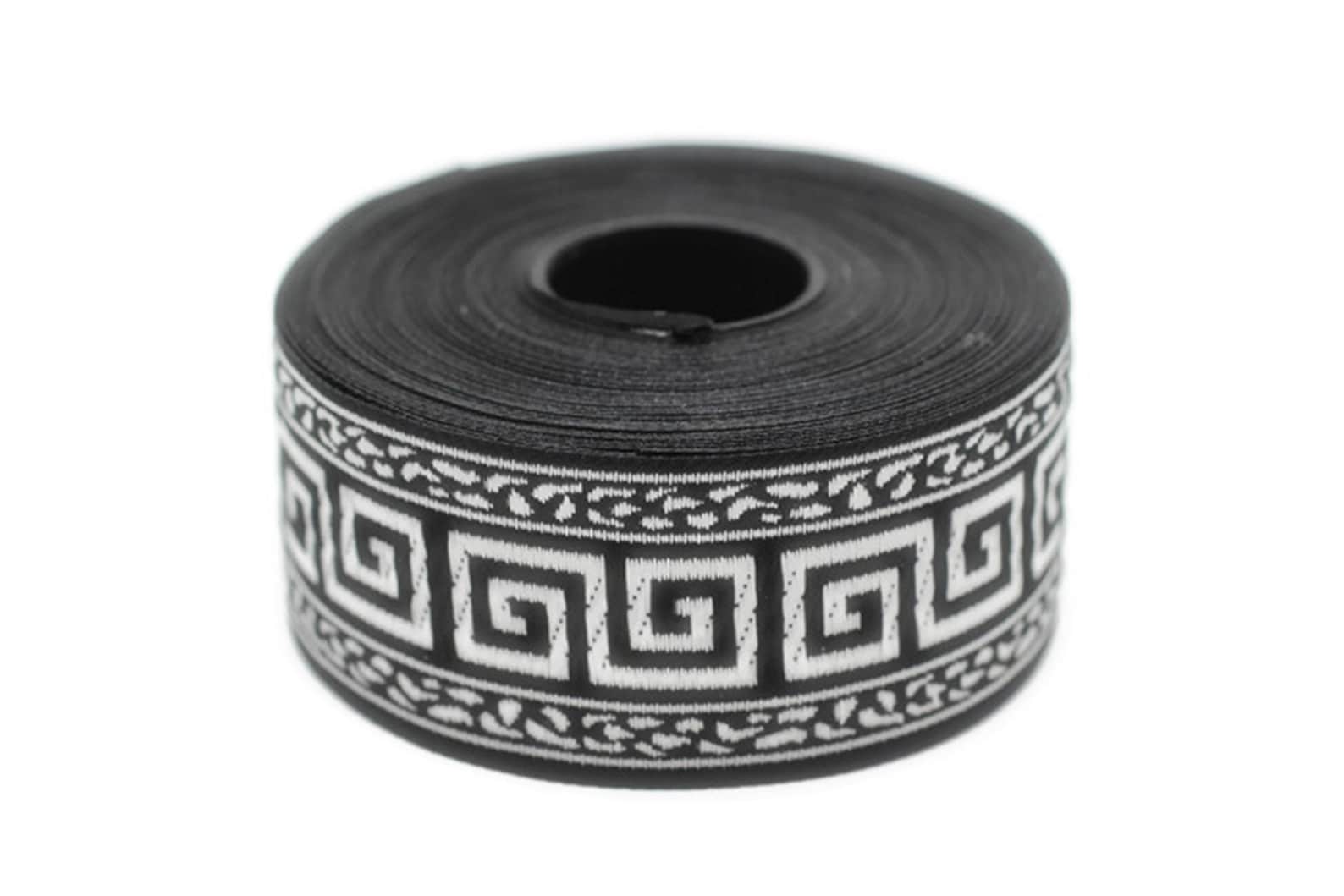 35 Mm Black/silver Greek Key Ribbons 1.37 Inches Ribbon - Etsy