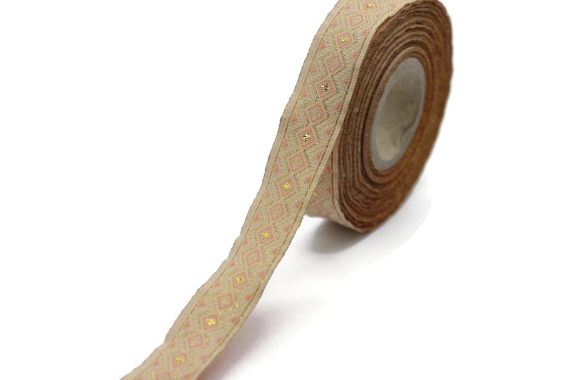 15 Mm Pink&golden Triangle Motive Jacquard Ribbons, (0.59 Inches ...